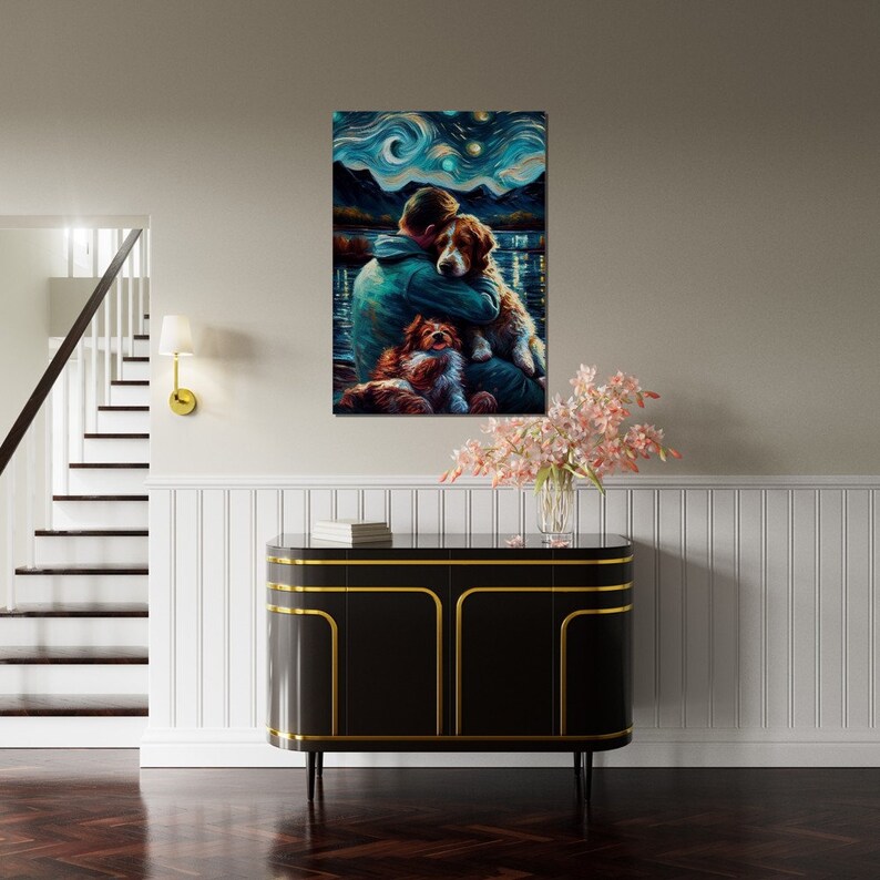 Van Gogh Inspired Starry Night Embrace With Furry Friends - Etsy