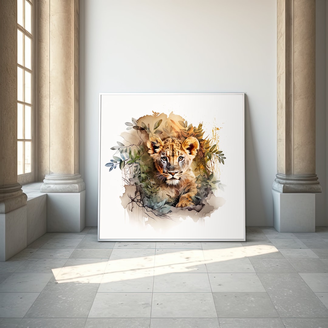 Lion Cub Painting Print, Lion Cub Art, Wildlife Art, Home Decor, Wall ...