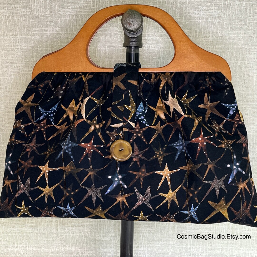 Wonky Stars Vintage-style Wood Handle Bag Knitting or Craft - Etsy