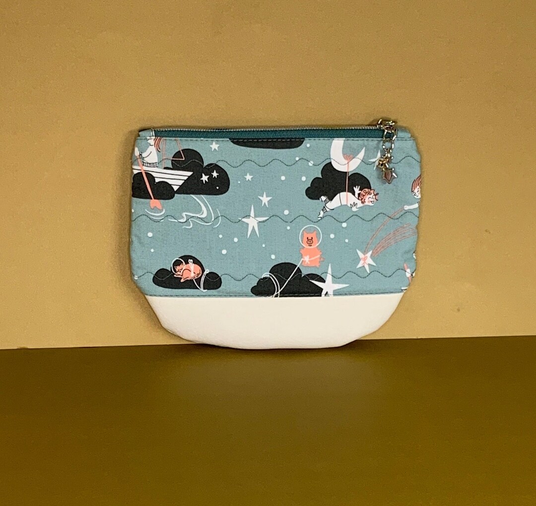 Spacey Zipper Pouch Stars, Moons & Clouds Fun Print Fabric and Faux ...