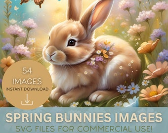 Floral Bunny Clipart Bundle PNG Images for Commercial Use Digital ...