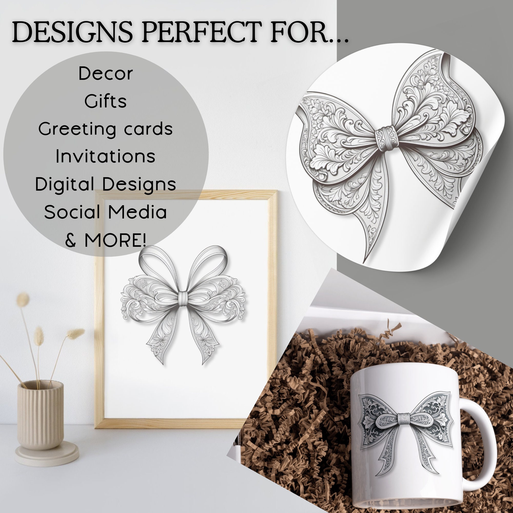 Coquette Bows in Black & White SVG and PNG Clipart Bundle for Free ...