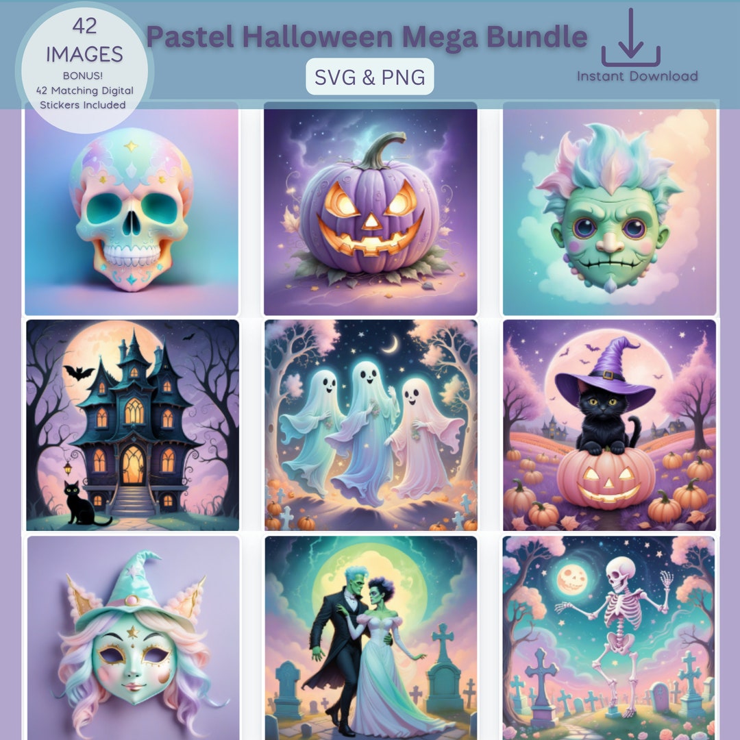 Pastel Halloween Mega Bundle Clipart, SVG and PNG Instant Download ...