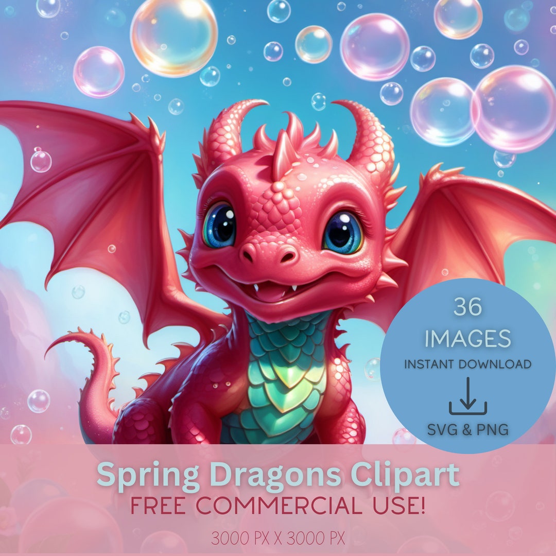 Whimsical Spring Dragons | Cute Clipart Bundle | SVG & PNG Images ...