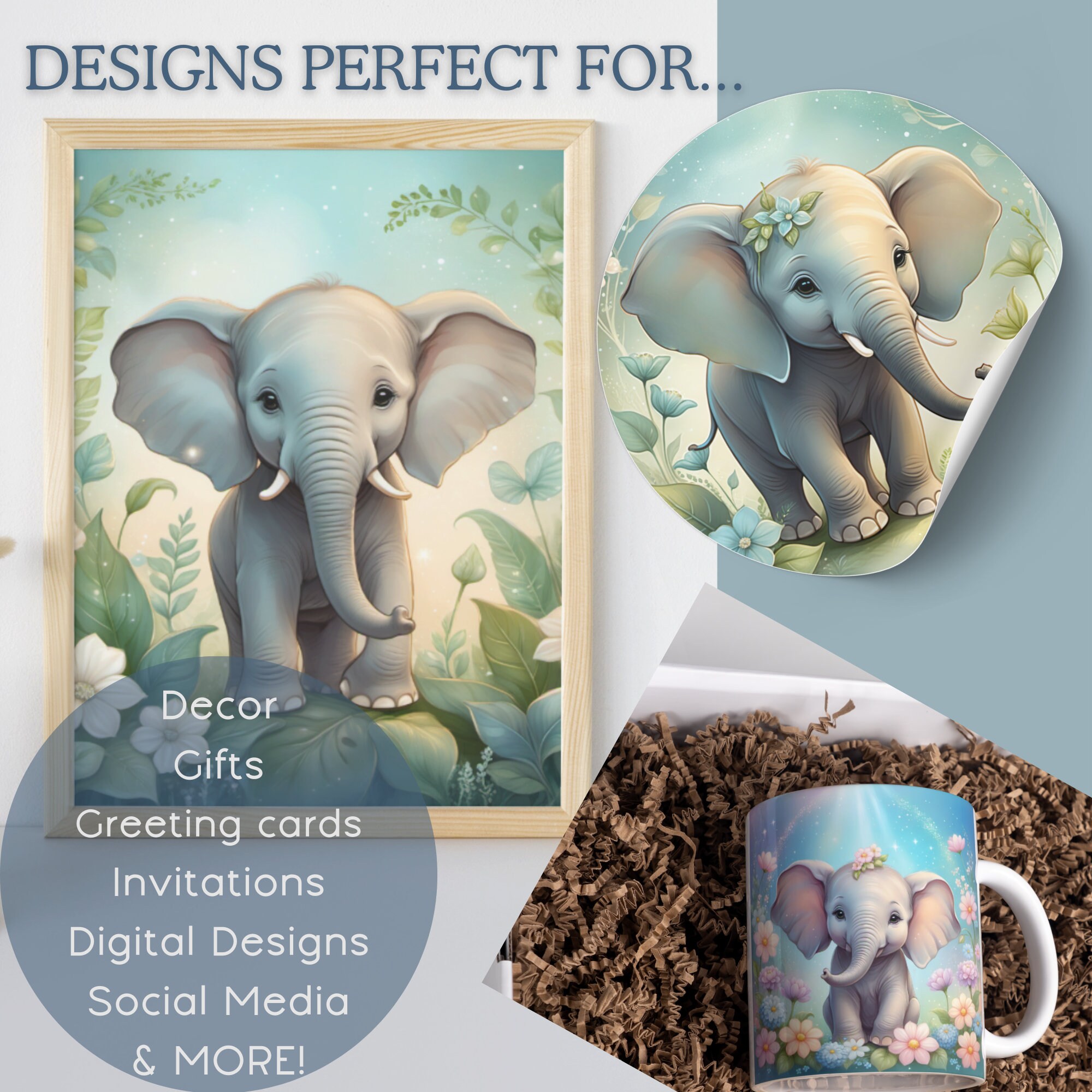 Baby Elephant Clipart Bundle SVG and PNG Digital Download Free ...