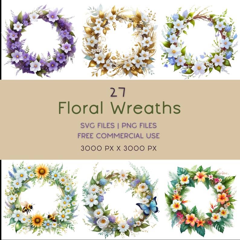 Wildflower Wreath Clipart Bundle for Unlimited, Free Commercial Use - Etsy