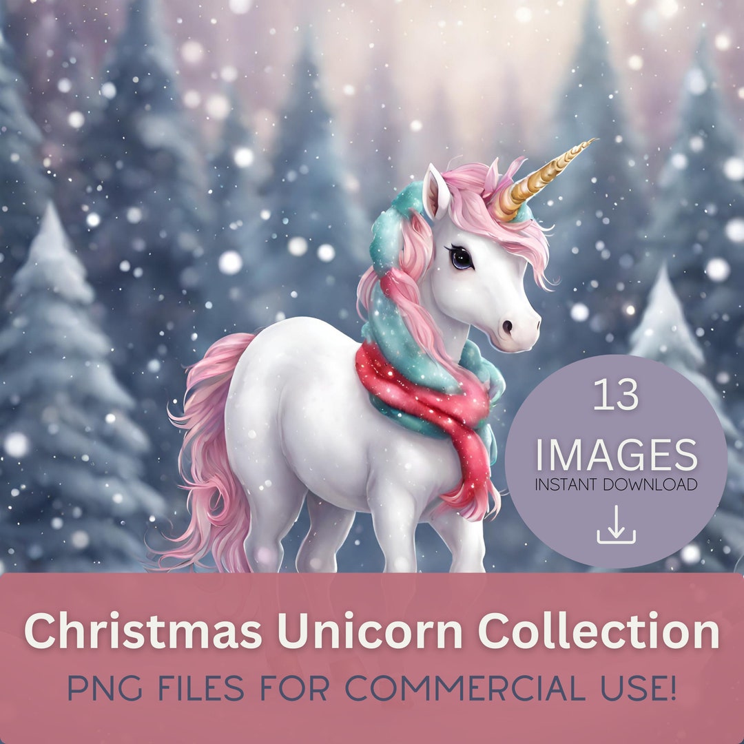Cute Christmas Unicorn Clipart Bundle of PNG Images for - Etsy