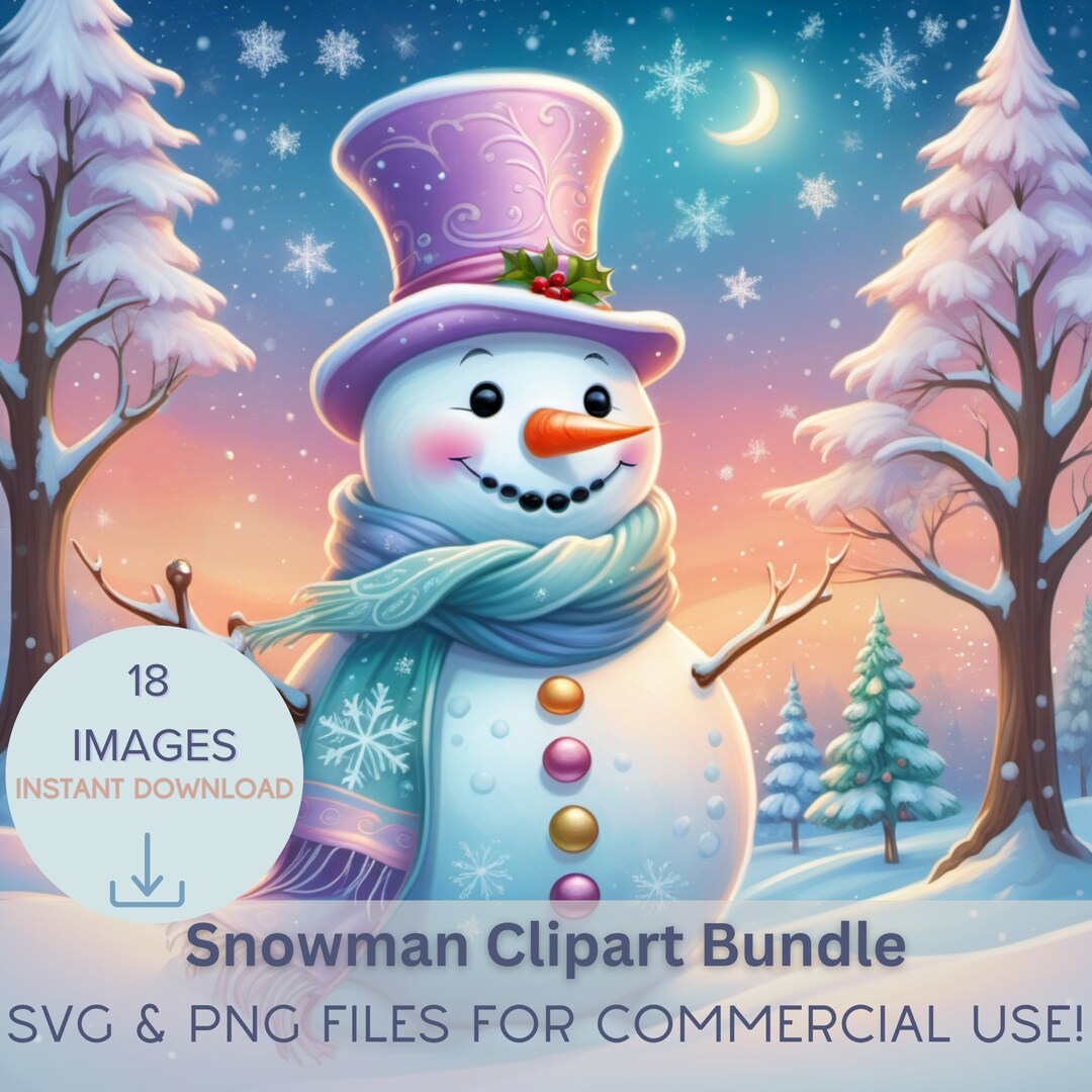 Snowman SVG and PNG Clipart Bundle for Winter and Holiday Designs ...