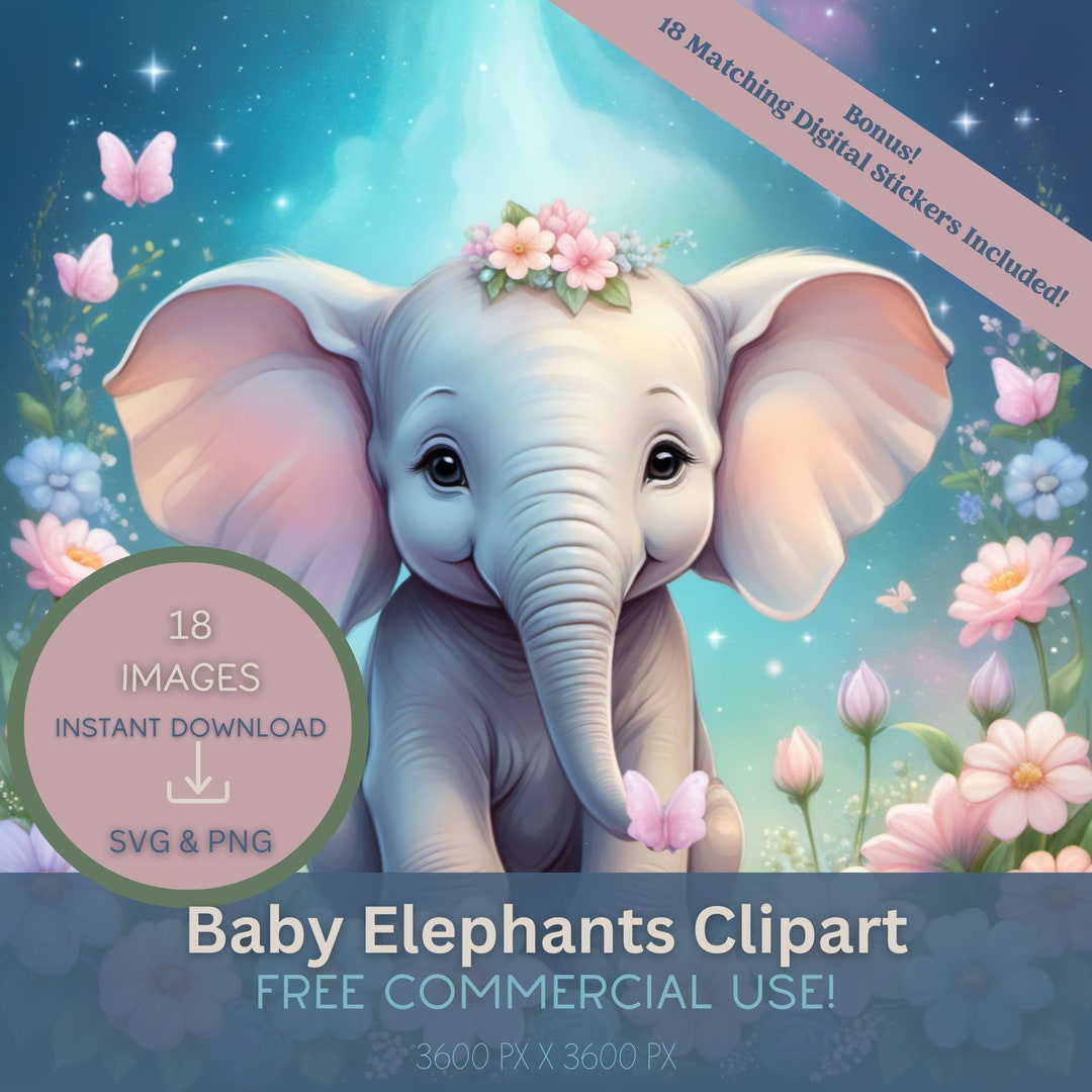Baby Elephant Clipart Bundle SVG and PNG Digital Download Free ...