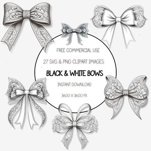Coquette Bows in Black & White | SVG and PNG Clipart Bundle for Free ...