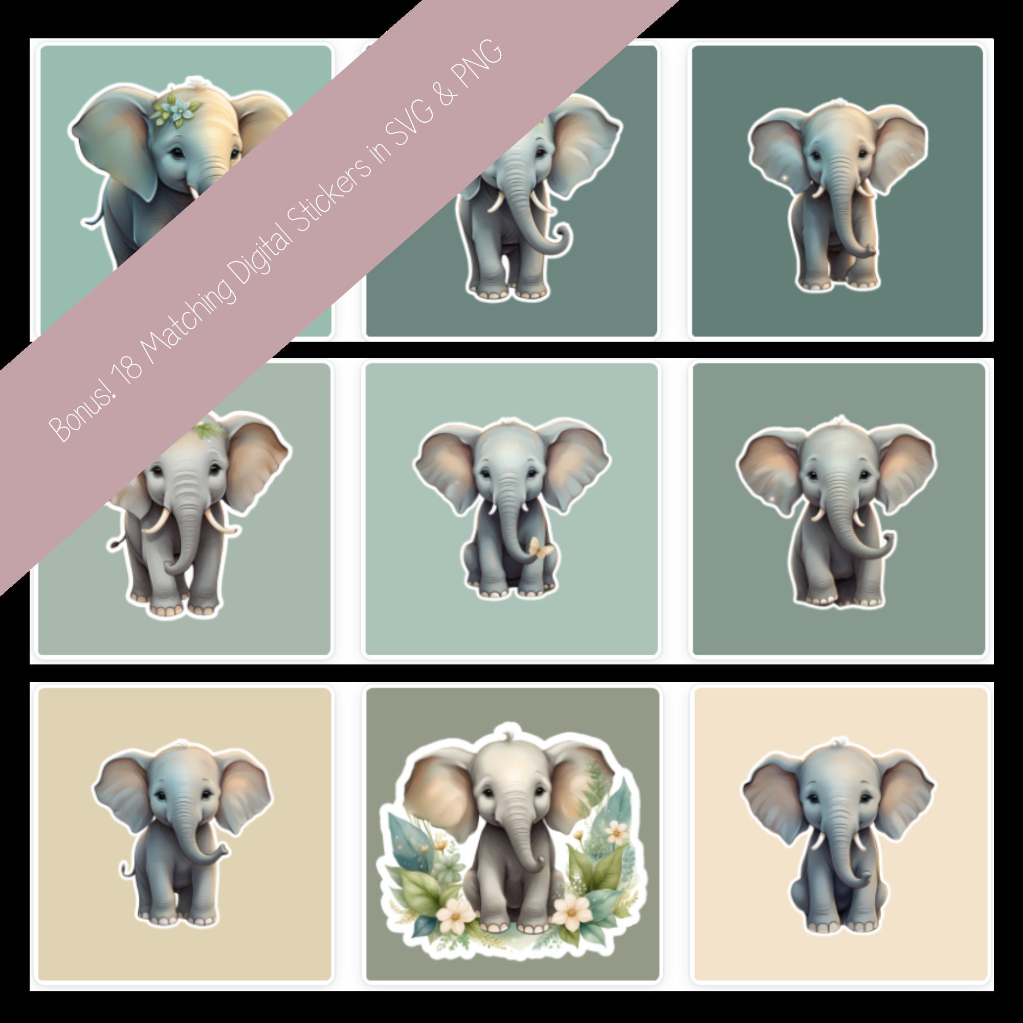 Baby Elephant Clipart Bundle SVG and PNG Digital Download Free ...