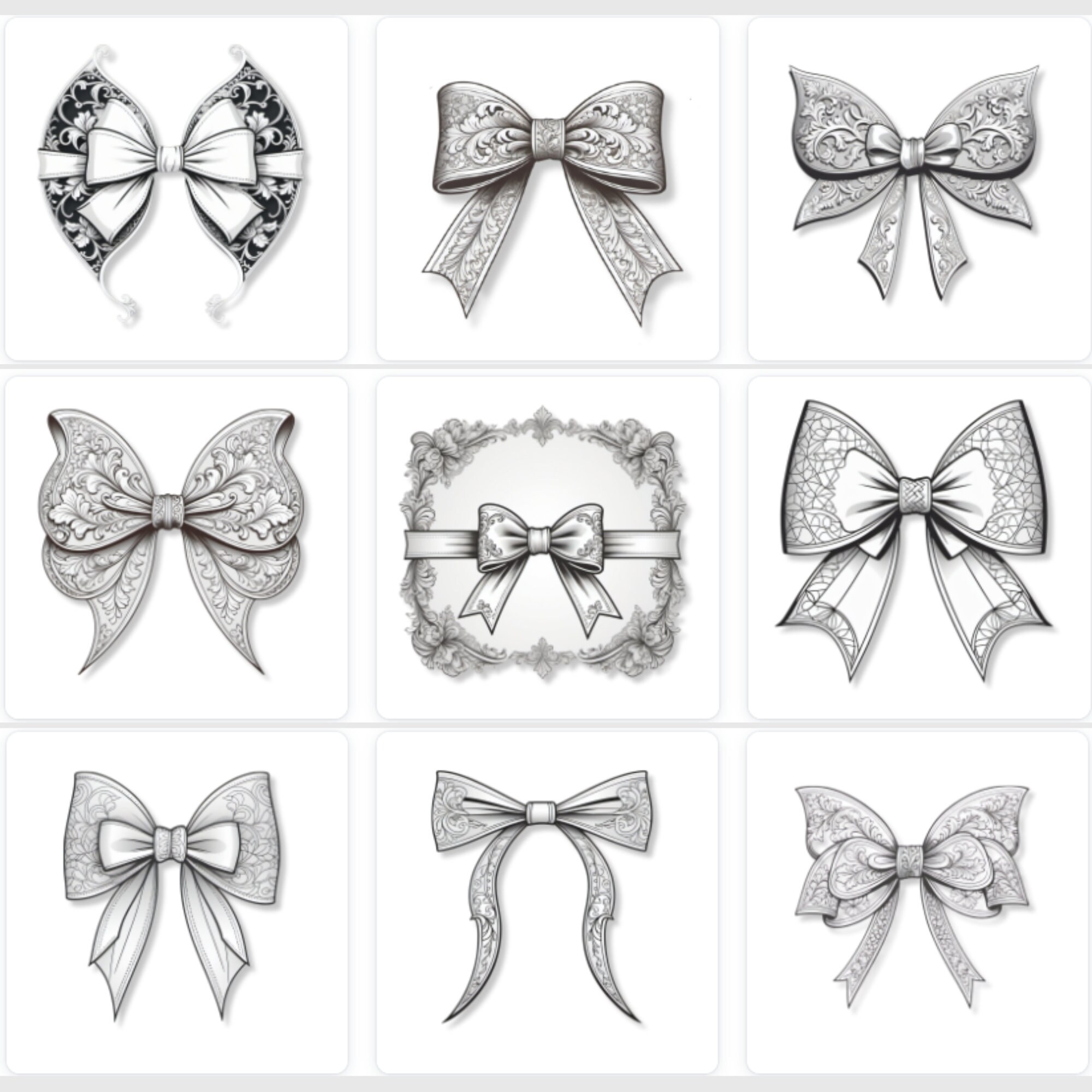 Coquette Bows in Black & White SVG and PNG Clipart Bundle for Free ...