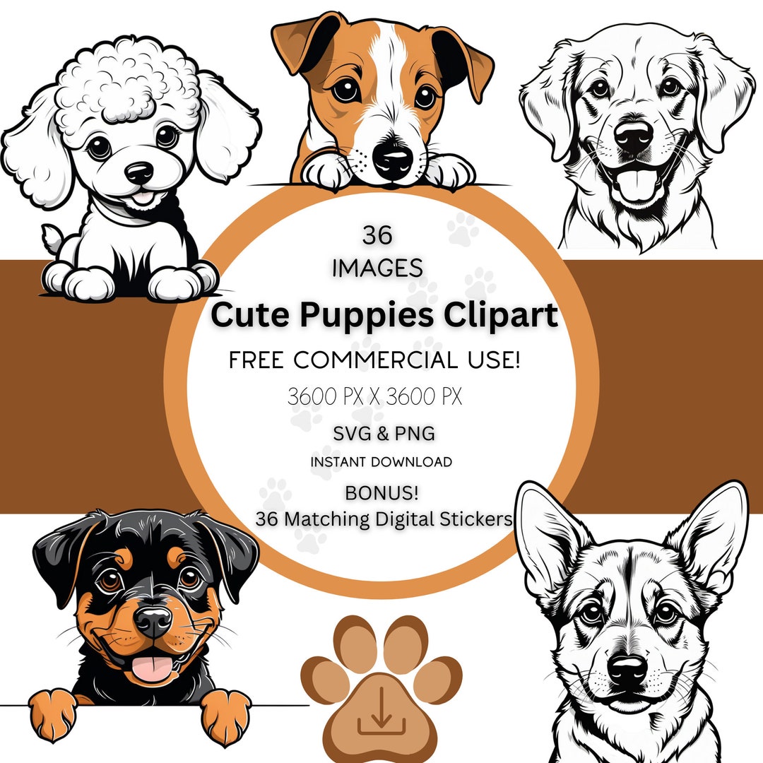 Cute Puppies Clipart Bundle| Dog SVG and PNG Digital Download | Free ...