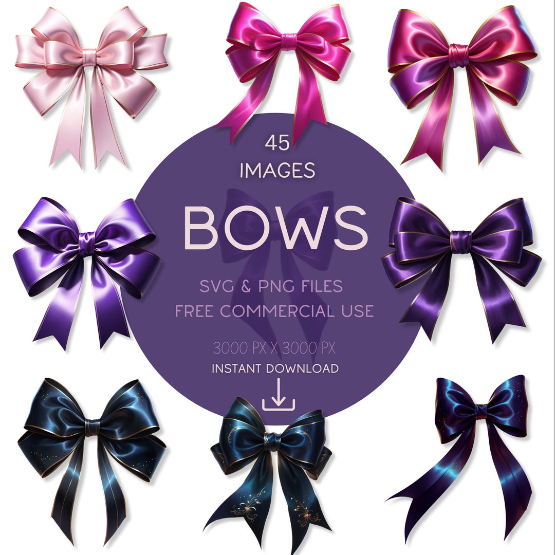 Coquette Bows Clipart Bundle | Colorful Bow SVG and PNG Files for Free ...