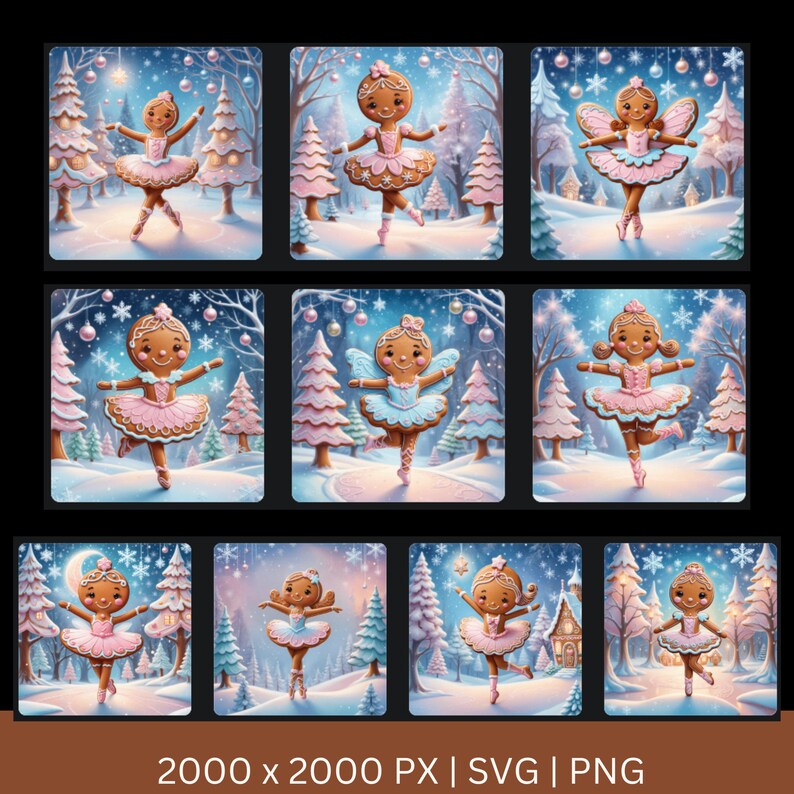 Ballerina Gingerbread SVG and PNG Clipart Bundle for Winter and Holiday ...
