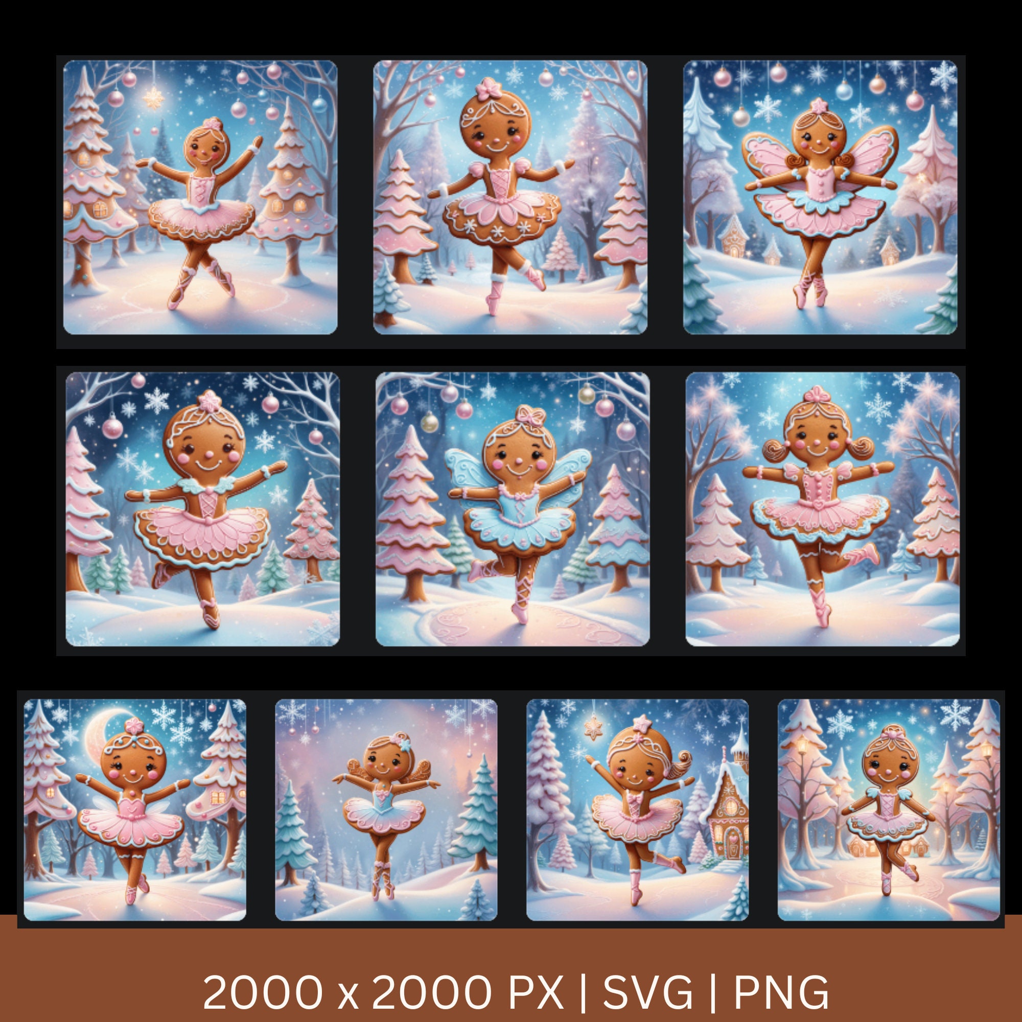 Ballerina Gingerbread SVG and PNG Clipart Bundle for Winter and Holiday ...