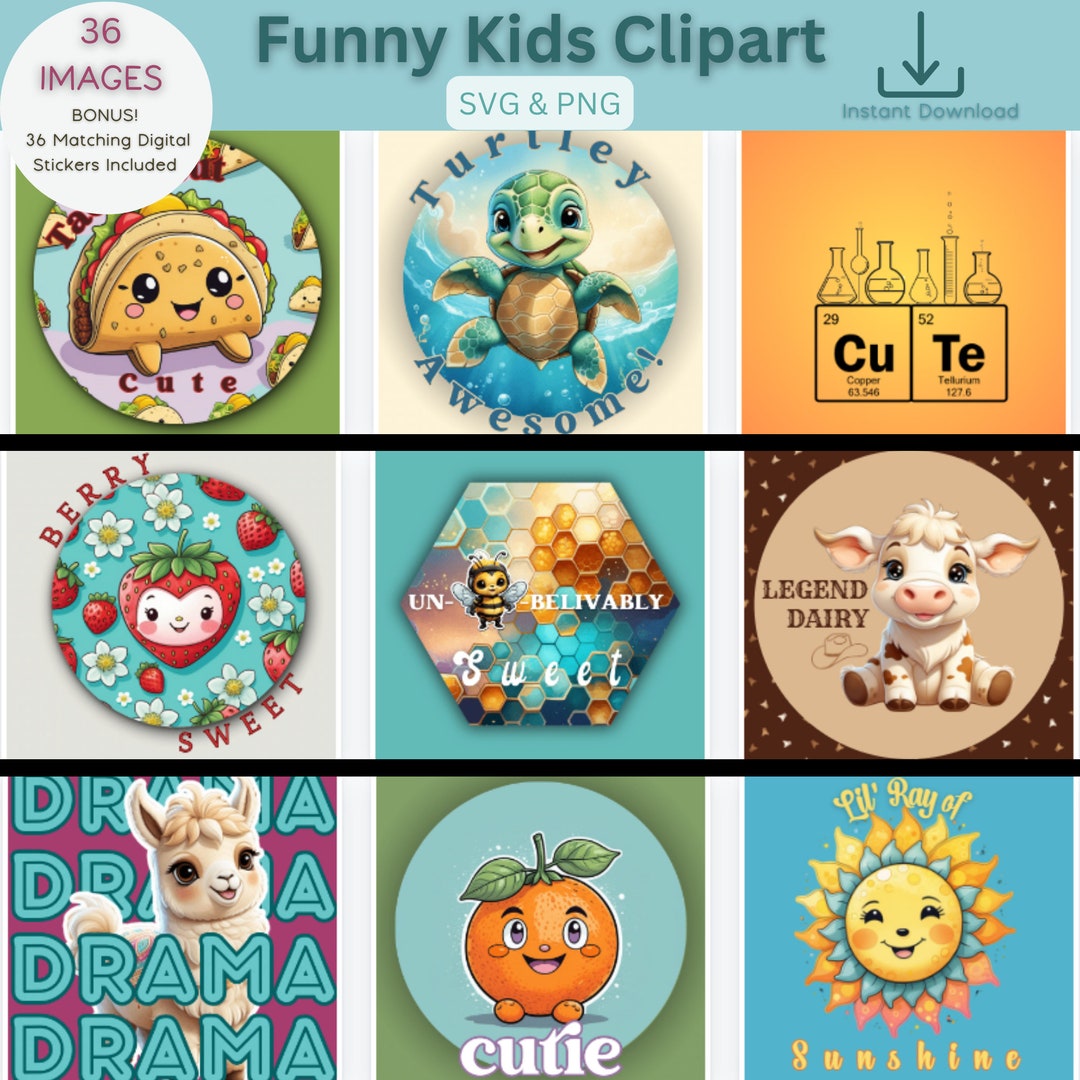 Funny Kids SVG and PNG Clipart Bundle | Instant Digital Download | Free ...