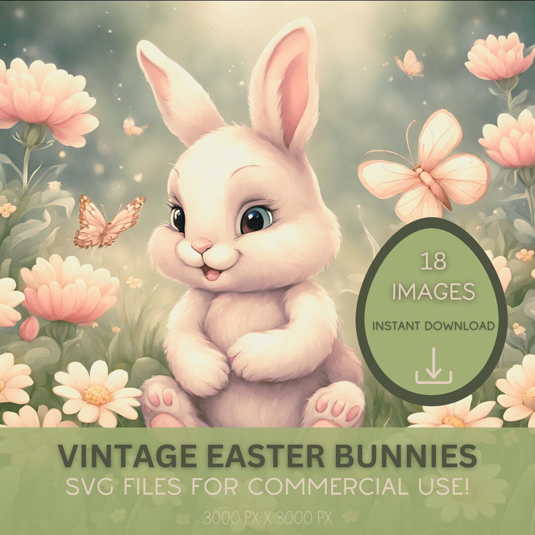 Vintage Easter Bunny Clipart Bundle for Unlimited, Free Commercial Use ...