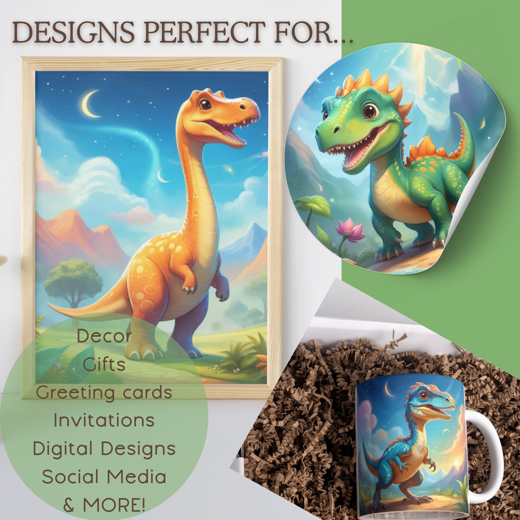 Cute Dinosaur Clipart Bundle Cute Dinos SVG and PNG Instant Download ...