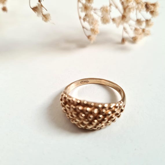 Vintage 1988 Solid 9ct Gold Bead Texture Ring, Size O… - Gem