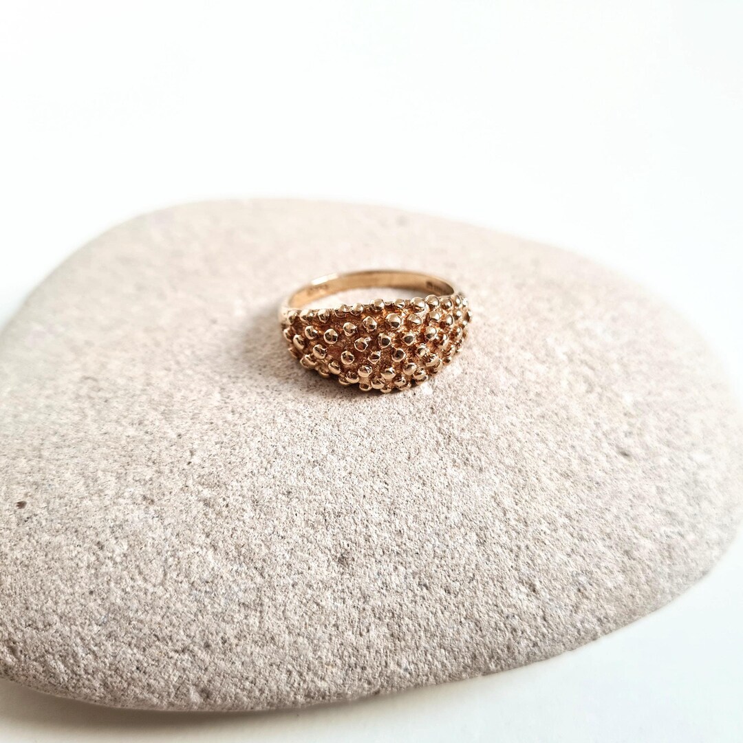 Vintage 1988 Solid 9ct Gold Bead Texture Ring, Size O 1/2, 4.5g, London ...