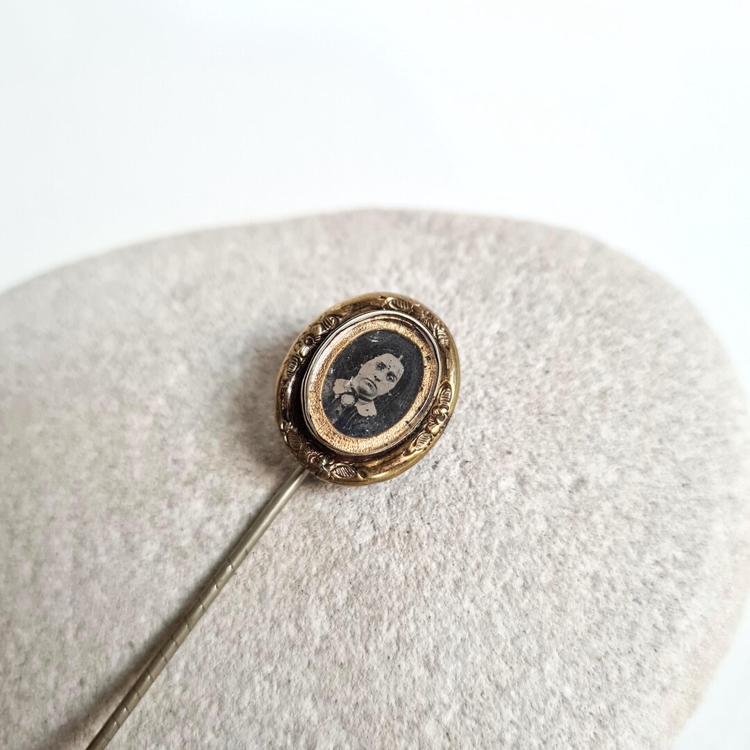 Antique 1860s Victorian Ambrotype Stick Pin: Lady Photo Portrait Lapel ...