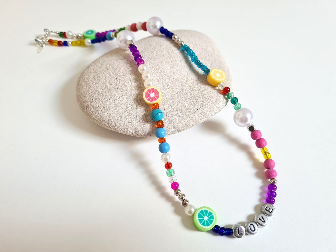 One-of-a-kind Cute Love Bead Kidcore Necklace, Colourful Accessories ...