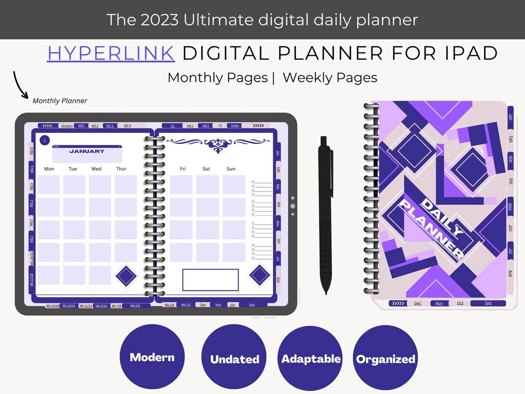 2024 Digital Planner With Hyperlink Tabs, Undated Daily Planner ...