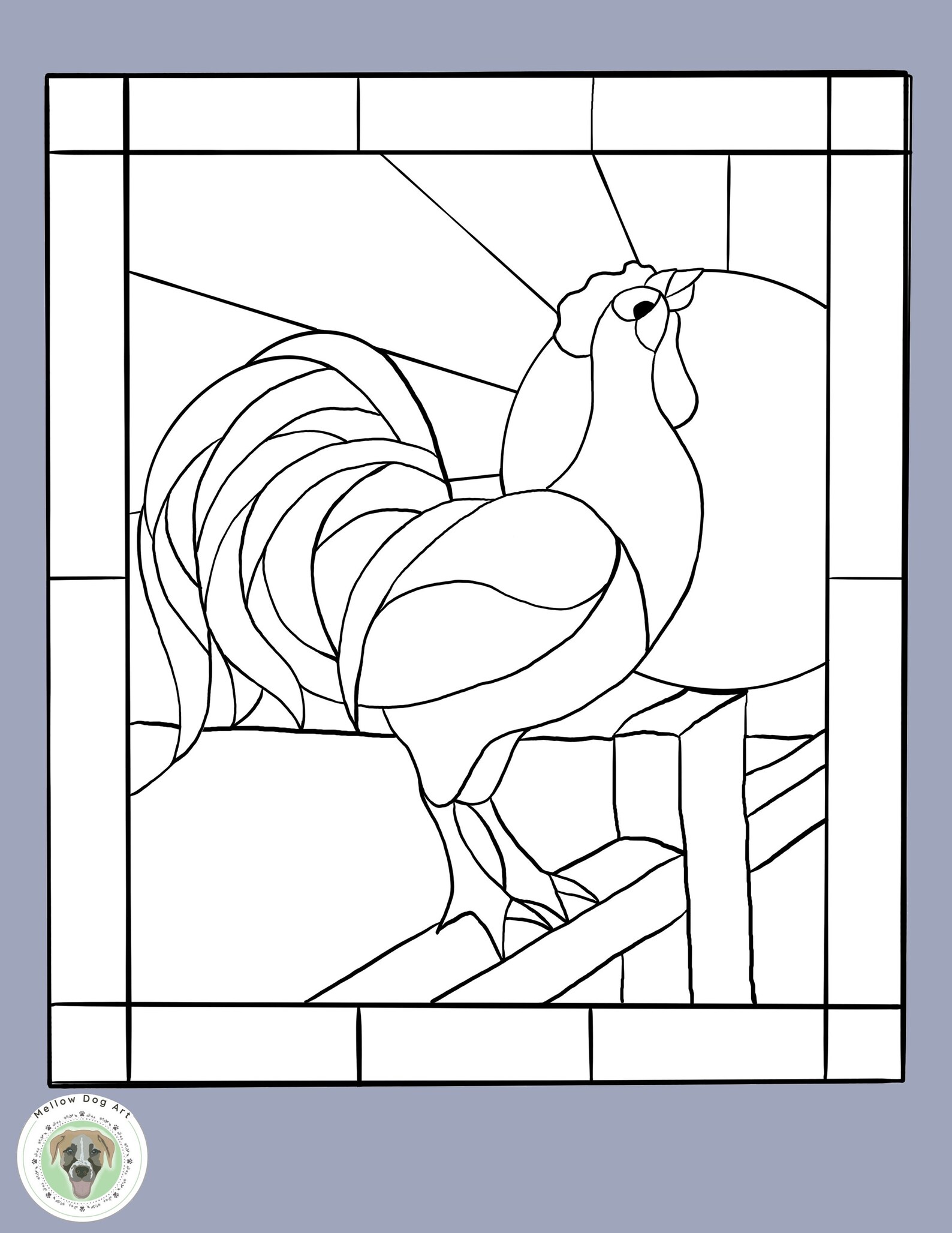 Stained Glass Pattern, Farmhouse Vintage Inspired Rooster Chanticleer ...