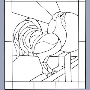 Stained Glass Pattern, Farmhouse Vintage Inspired Rooster Chanticleer ...