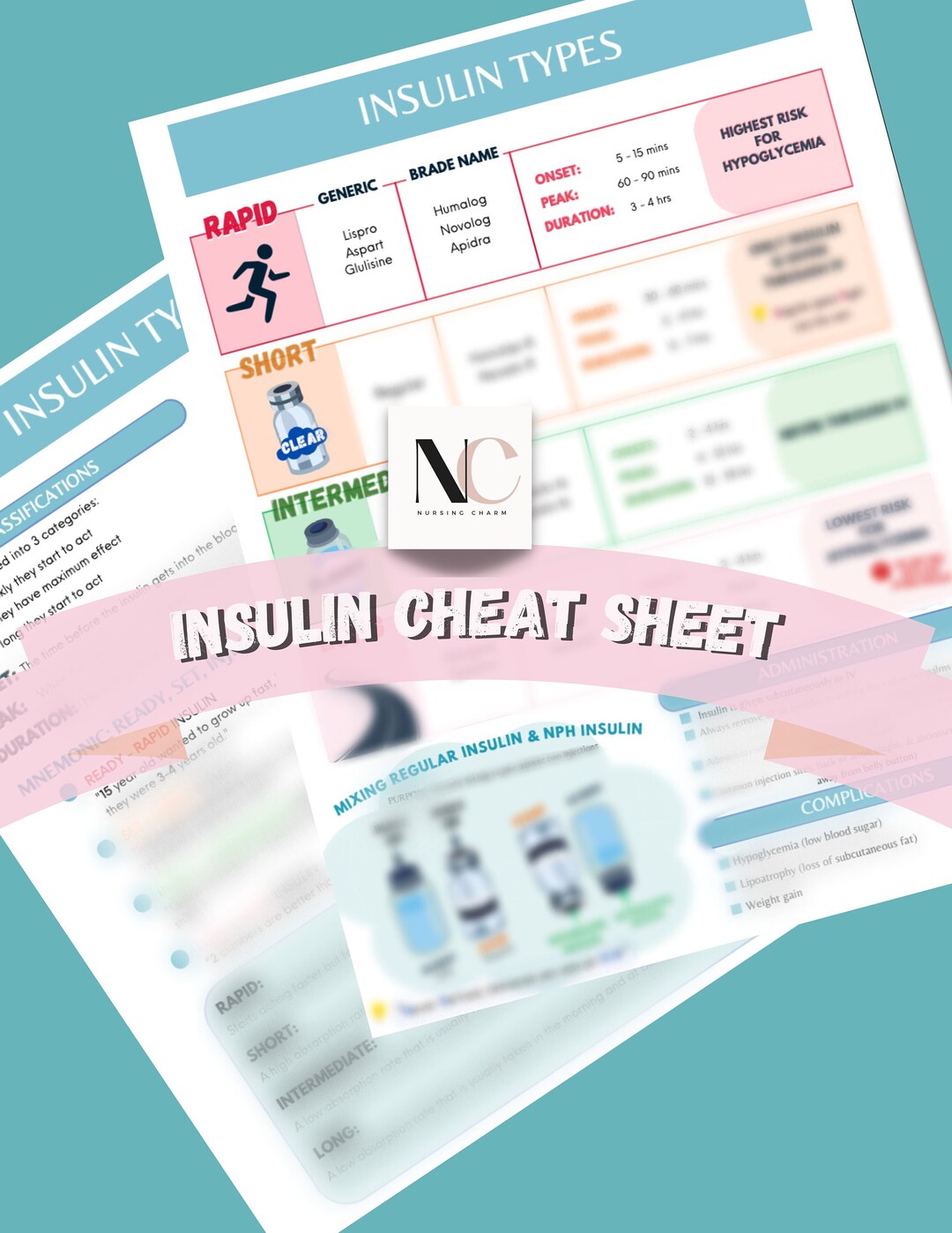 Insulin Types Cheat Sheet Pharmacology Nursing Notes - Etsy