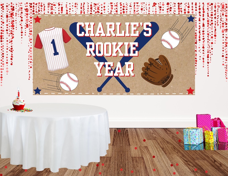 Rookie Year Baseball 1st Birthday Banner: Editable Canva Template ...