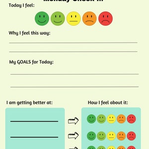 Feelings Check in Printable Worksheet for Kids Identifying Feelings Chart Wellbeing Check In ...