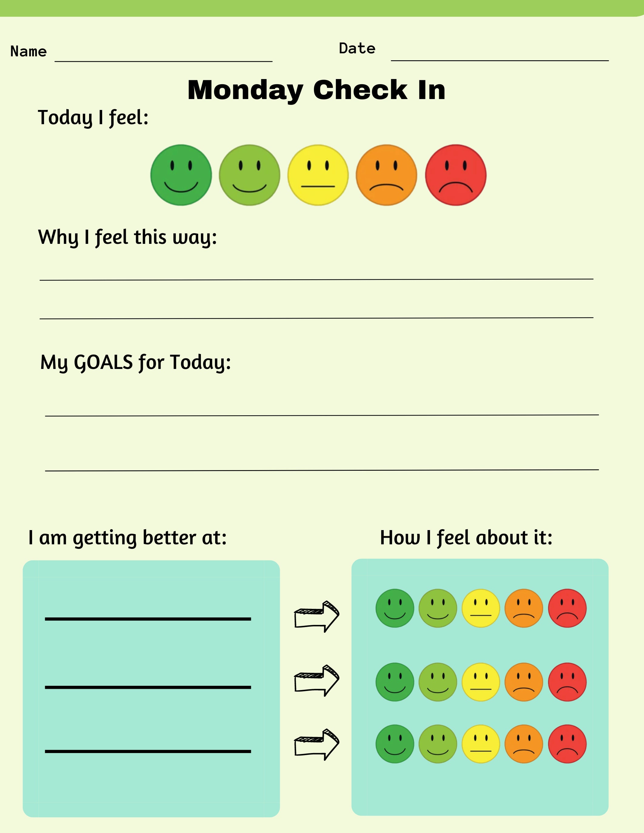 Feelings Check in Printable Worksheet for Kids Identifying Feelings ...