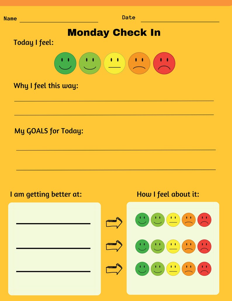 Feelings Check in Printable Worksheet for Kids Identifying Feelings ...