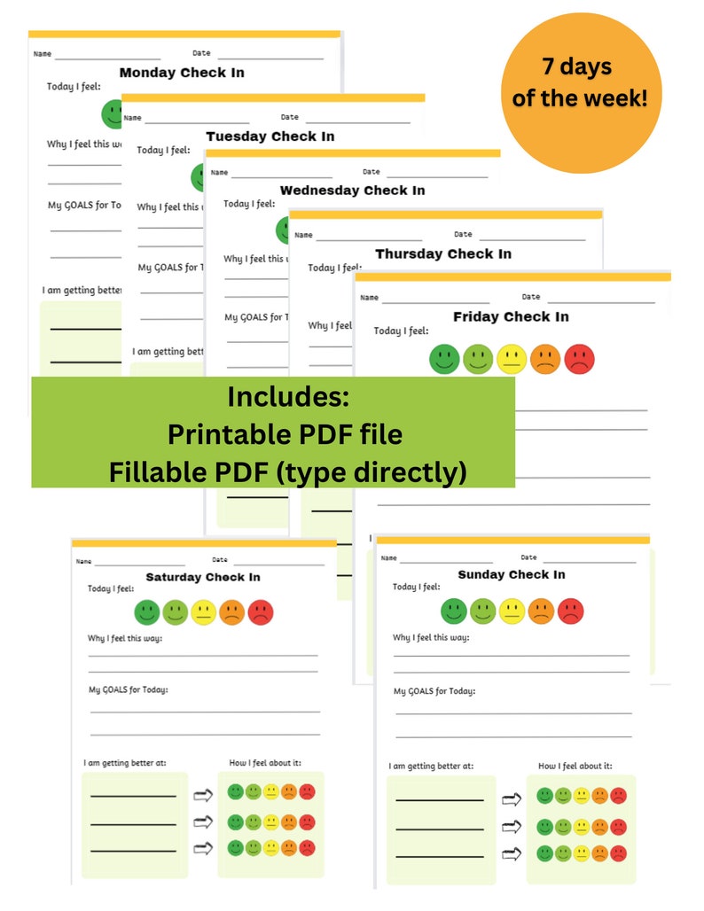 Feelings Check in Printable Worksheet for Kids Identifying Feelings ...