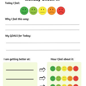 Feelings Check in Printable Worksheet for Kids Identifying Feelings Chart Wellbeing Check In ...