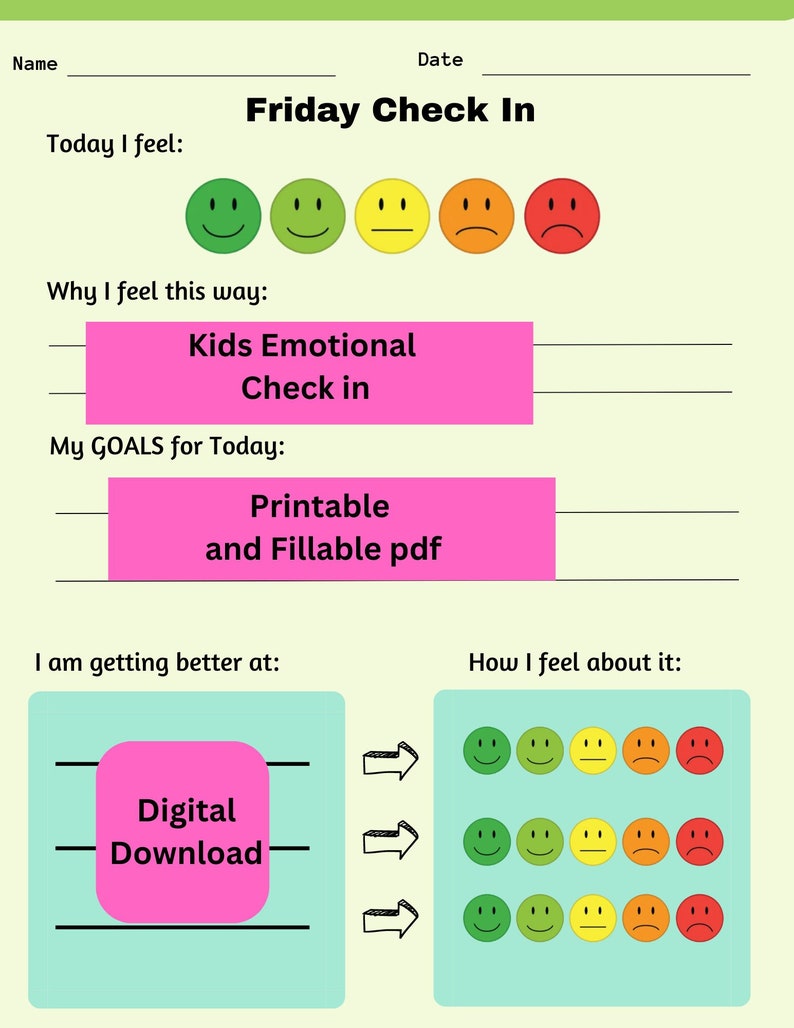 Feelings Check in Printable Worksheet for Kids Identifying Feelings ...
