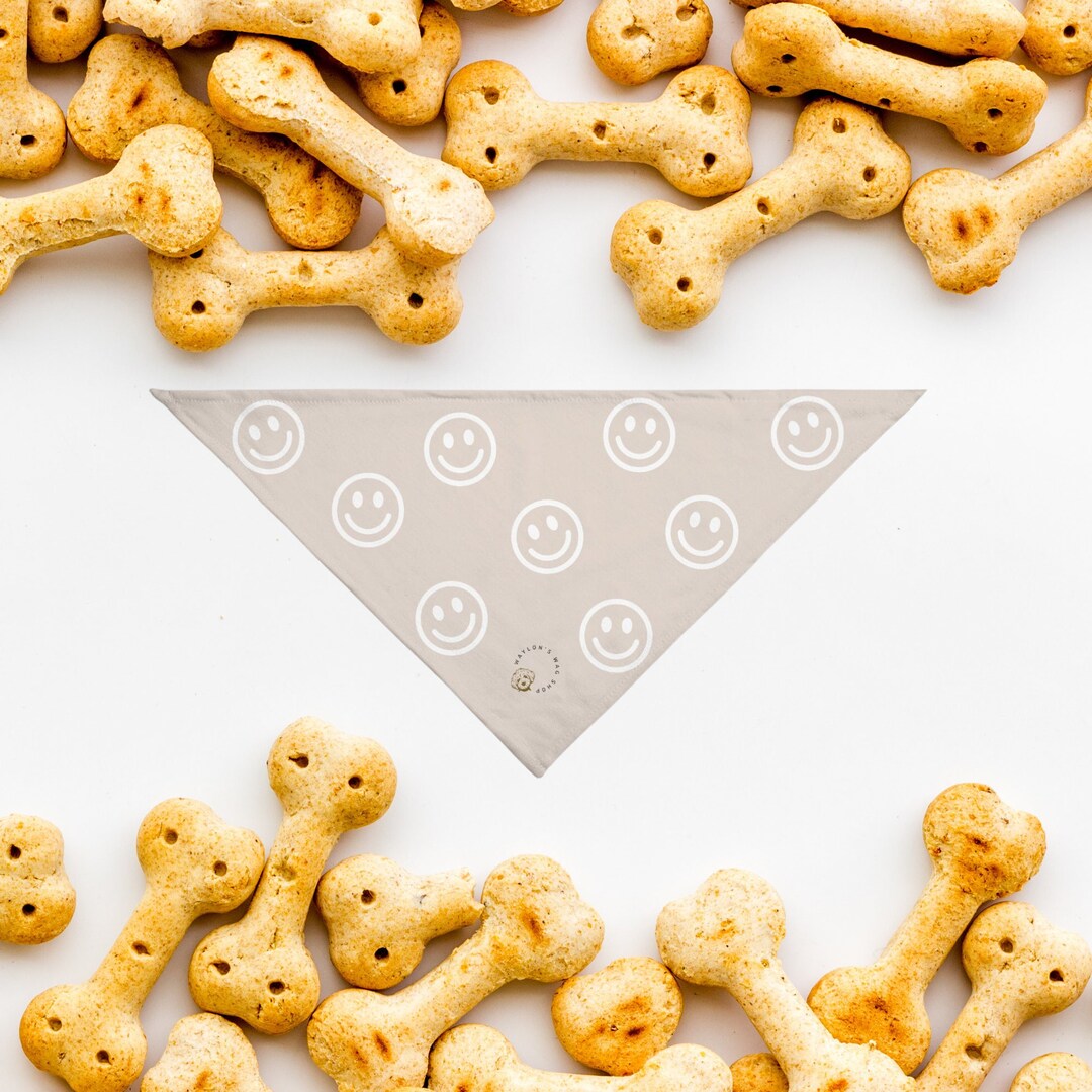 Smiley Face Neutral Dog Bandana, Tie on Dog Accessory, Dog Gift, Small ...