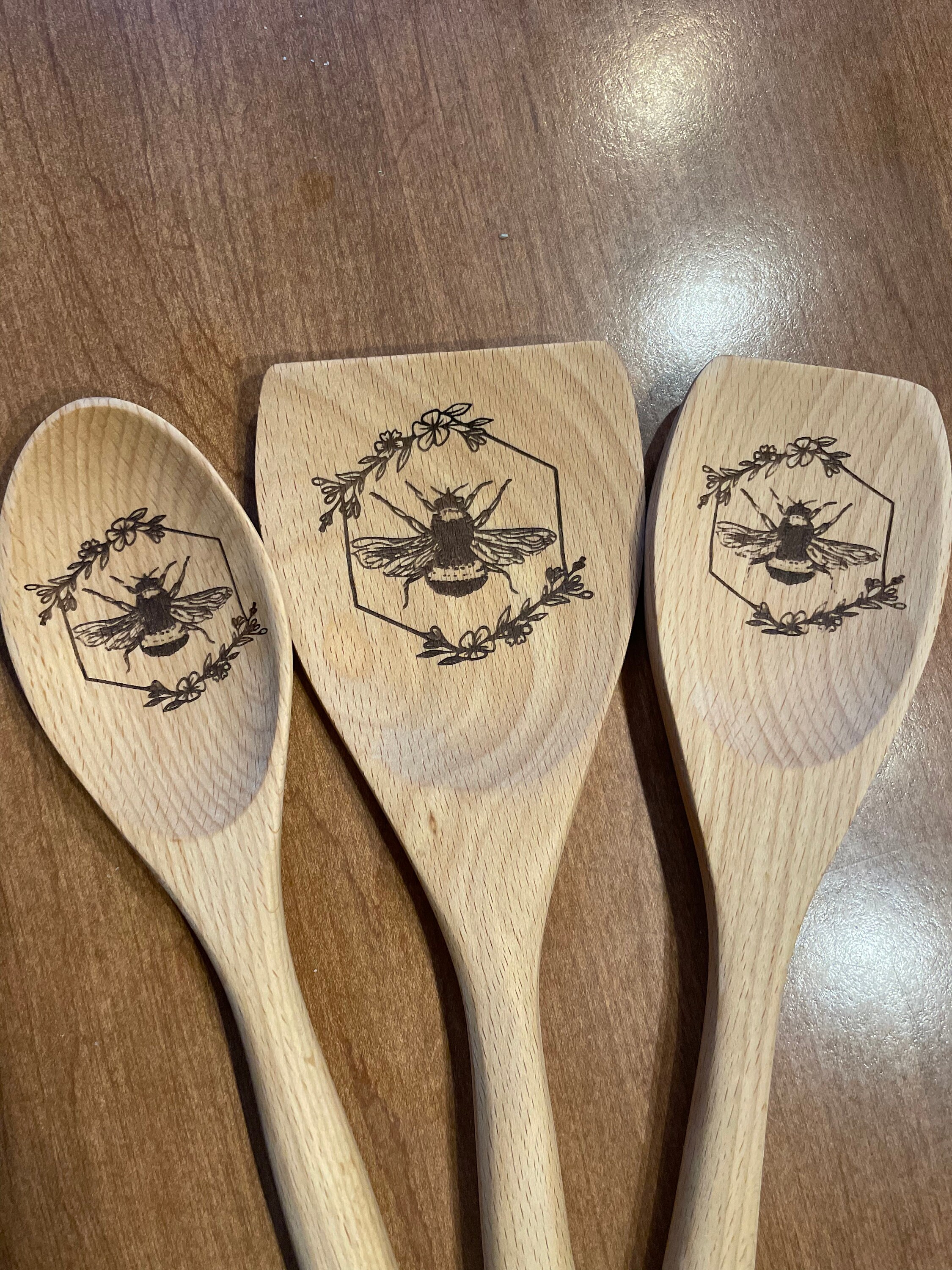 Bumble Bee Beechwood Engraved Kitchen Utensils - Etsy