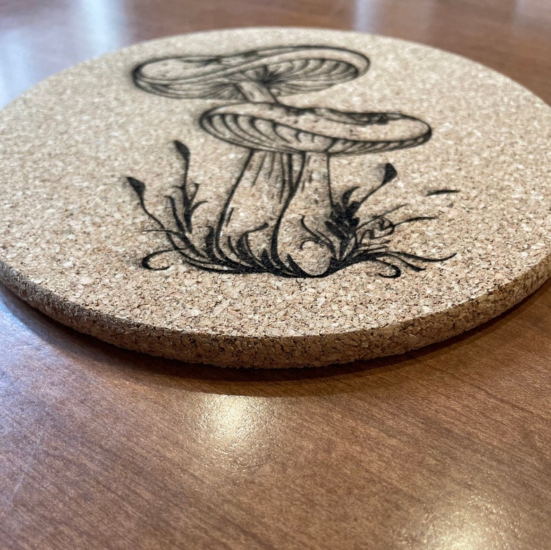 Nature-inspired Mushroom Cork Trivet for Kitchen | Burned Hot Pad - Etsy