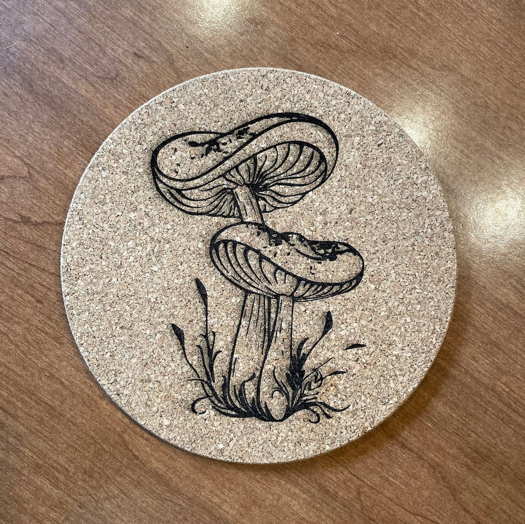 Nature-inspired Mushroom Cork Trivet for Kitchen | Burned Hot Pad - Etsy