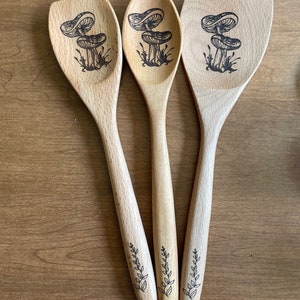 Mushroom Design Beechwood Engraved Kitchen Utensils - Etsy