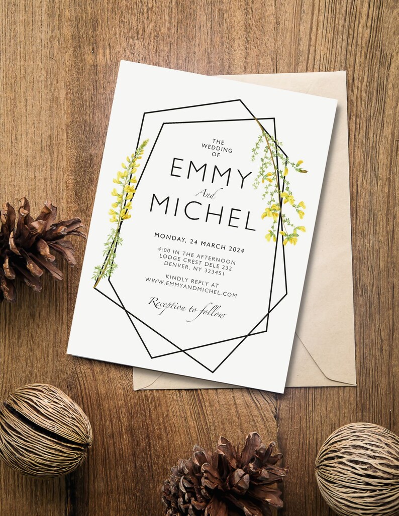 Modern Floral Wedding Invitation Evite Custom Invitation Template ...