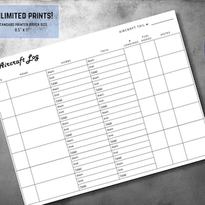 Aircraft Log, Printable Hobbs and Tach Time Log, Aircraft Rental Log - Etsy