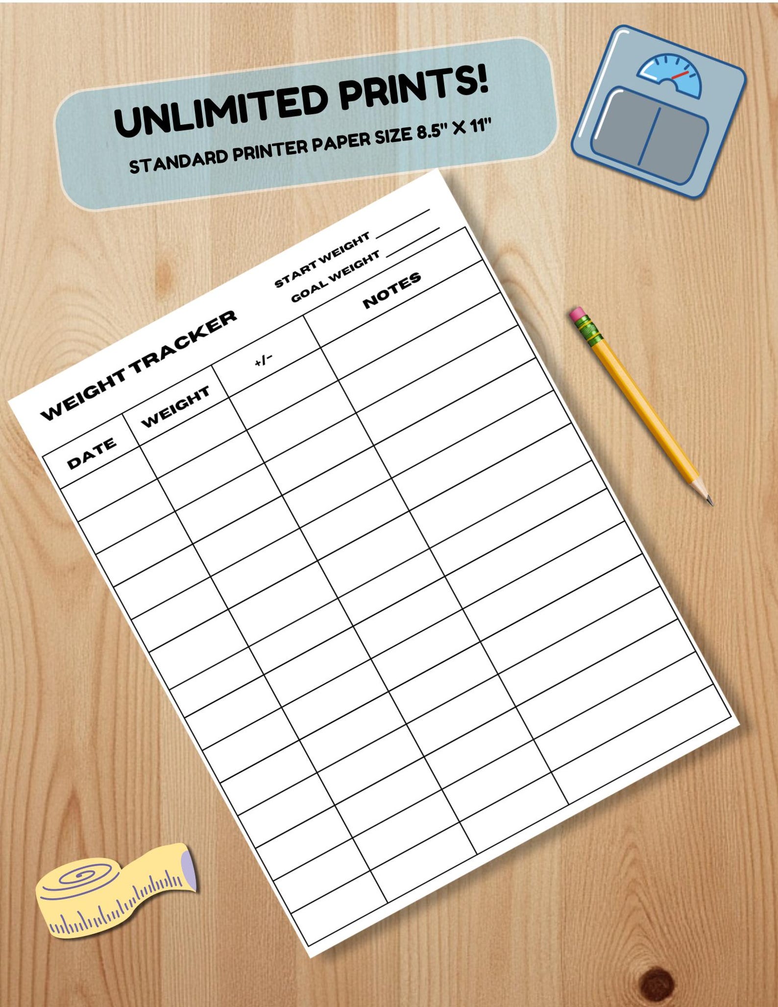 Simple Weight Tracker Printable, Weight Log Template, Weight Loss ...