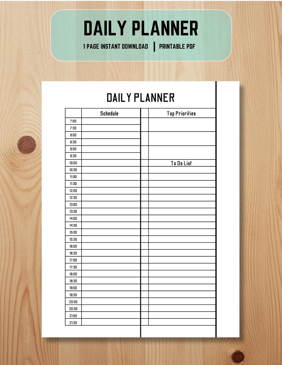 Daily Hourly Planner, Printable Work Daily Planner, Daily Organizer ...