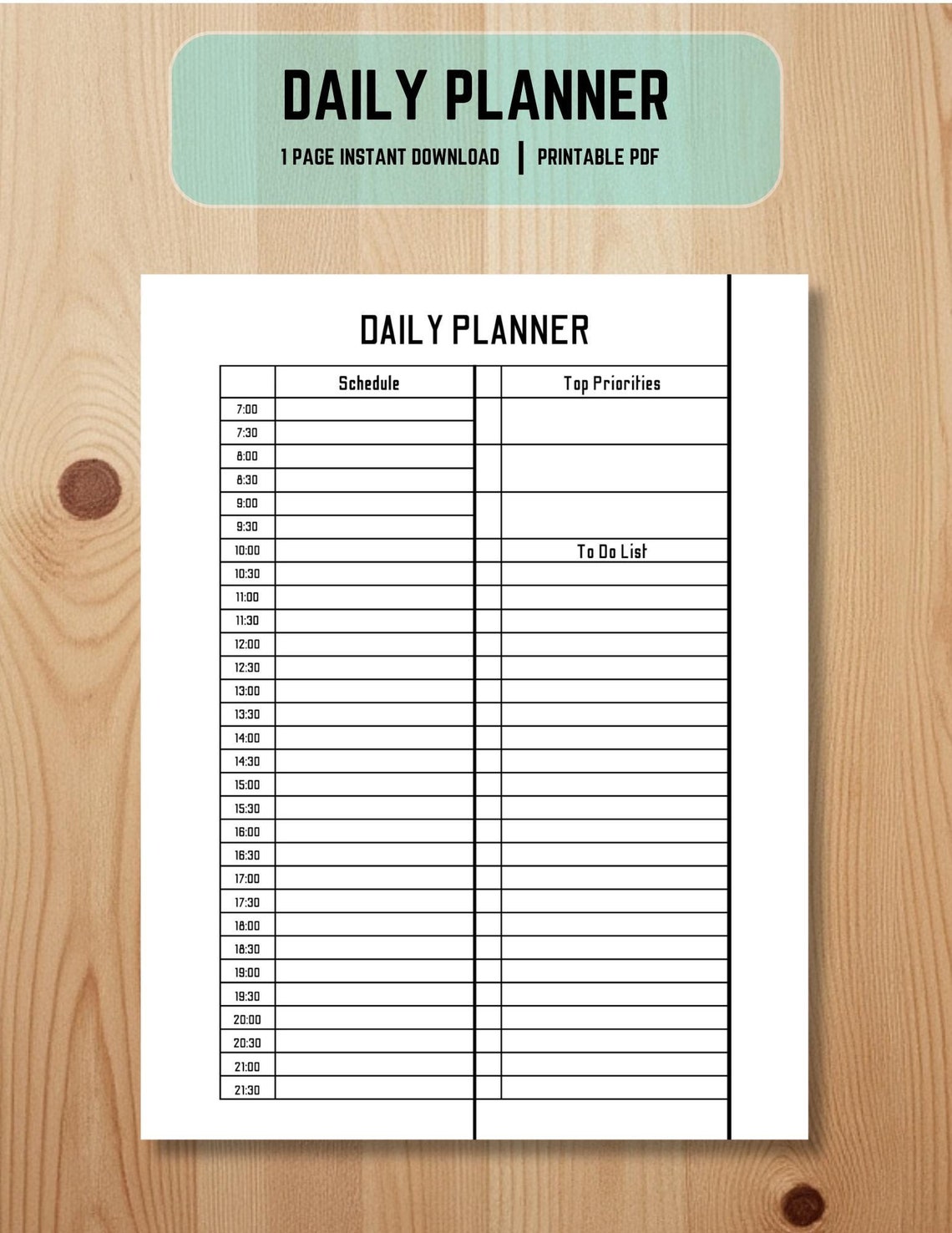 Daily Hourly Planner, Printable Work Daily Planner, Daily Organizer ...