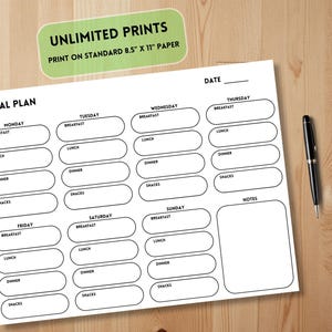 Printable Weekly Meal Planner Landscape, Food Diary, Meal Tracker, Food ...