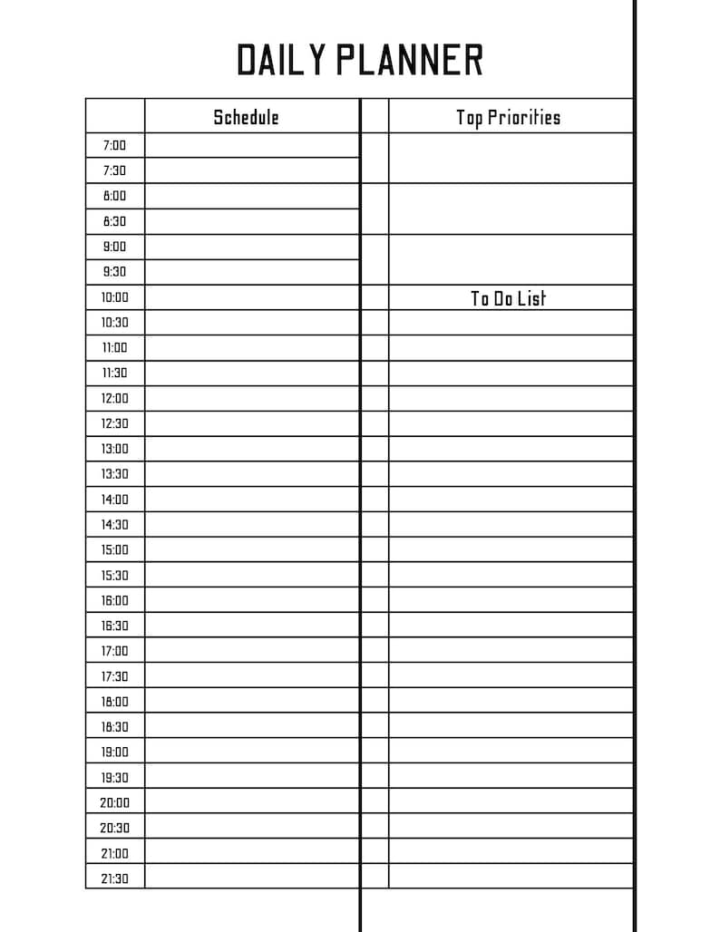Daily Hourly Planner, Printable Work Daily Planner, Daily Organizer ...